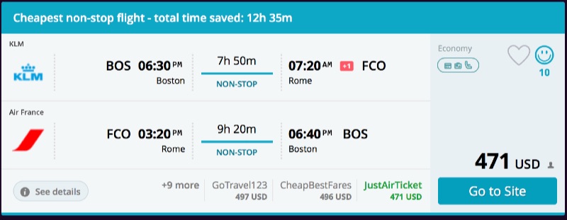 Boston to Rome, Italy for $471 R/T nonstop [SkyTeam]