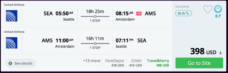 Seattle to Amsterdam or Brussels from $398 R/T [Star Alliance]
