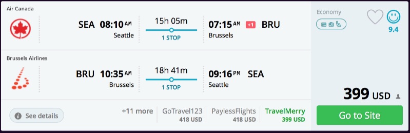 Seattle to Amsterdam or Brussels from $398 R/T [Star Alliance]