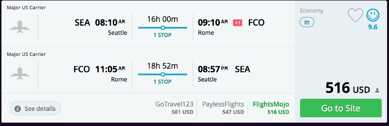 Seattle to Rome, Italy from $516 R/T [AA]