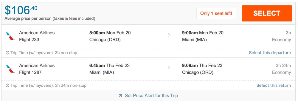Chicago to Miami and vice versa for $106 R/T nonstop [AA]