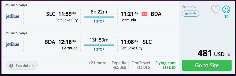 Salt Lake City to Bermuda for $481 R/T [JetBlue]