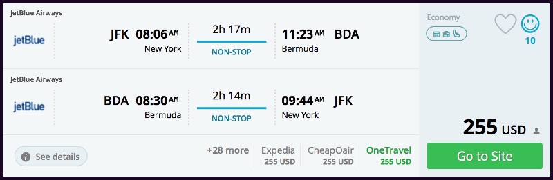 New York to Bermuda for $74 O/W ($255 R/T) nonstop [JetBlue]
