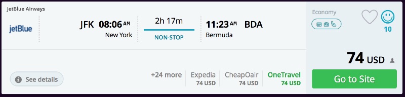 New York to Bermuda for $74 O/W ($255 R/T) nonstop [JetBlue]