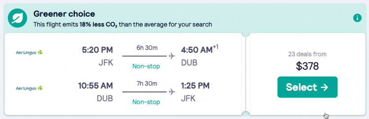 Nonstop flights to Dublin, Ireland from $378 R/T