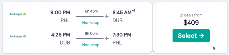 Nonstop flights to Dublin, Ireland from $378 R/T