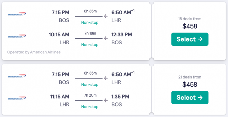 BA/AA nonstop flights to London, UK from NYC and Boston from $458 R/T