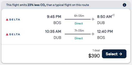 Delta nonstop flights to Dublin, Ireland from NYC and Boston for $390 R/T