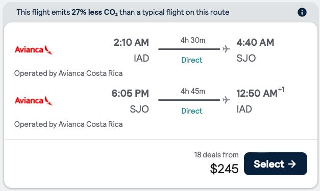 *late summer* Nonstop flights to Costa Rica from Washington DC for $245 R/T